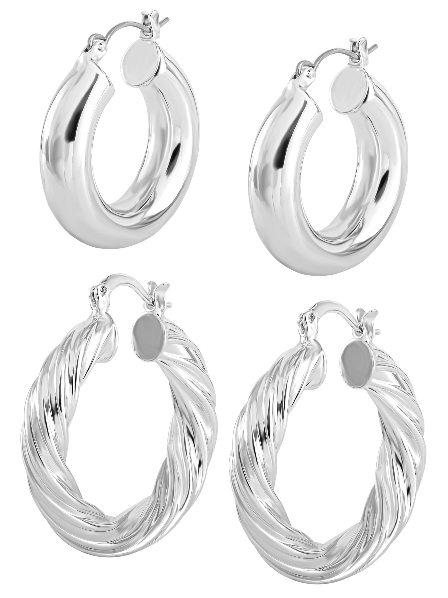 Brilliance Women's Fine Silver Plated Hoop Earring Set - Walmart.com