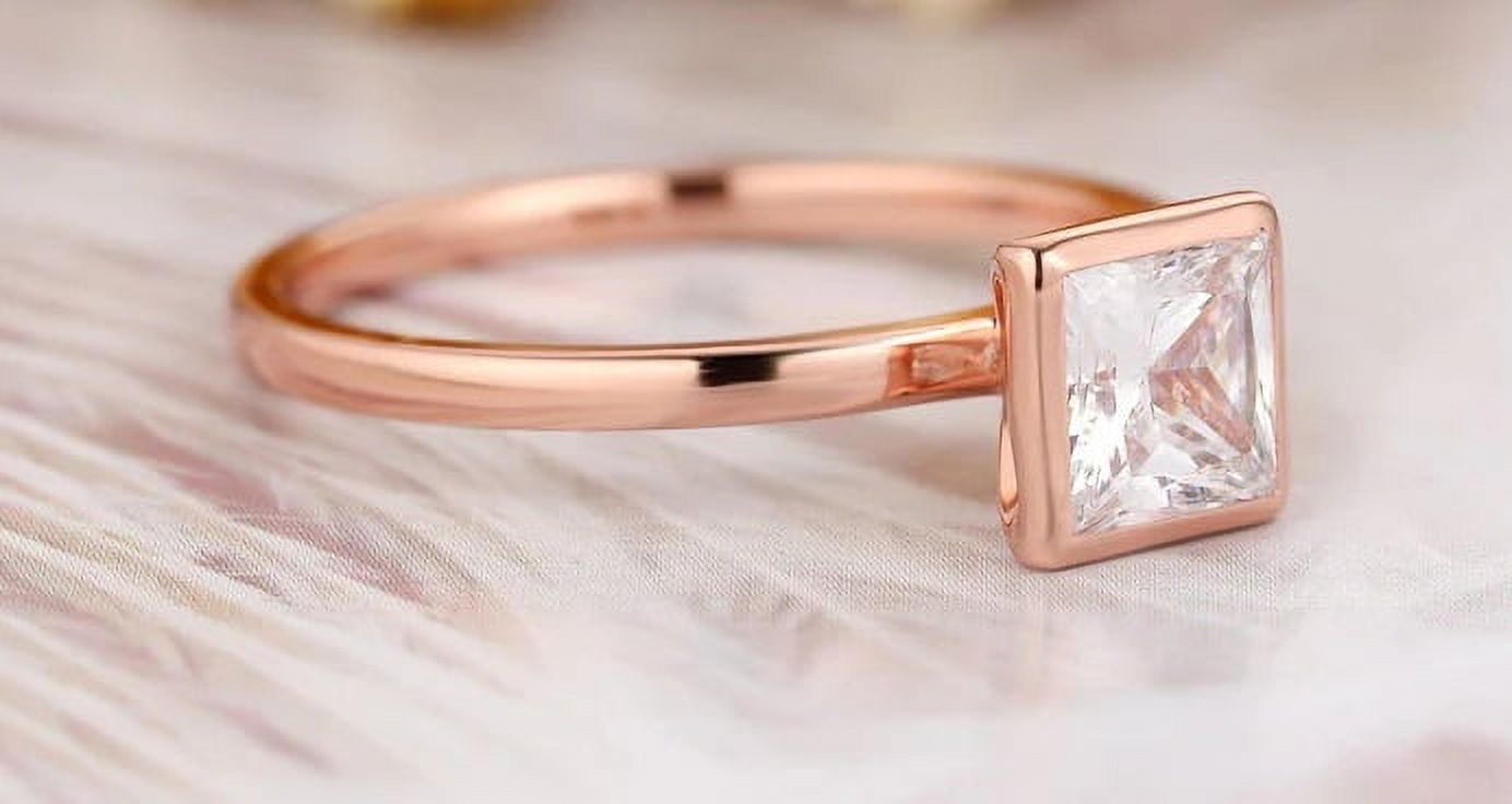 Brilliant 1.50 CT Princess Cut Bezel Set Plated Rose Gold Solitaire ...