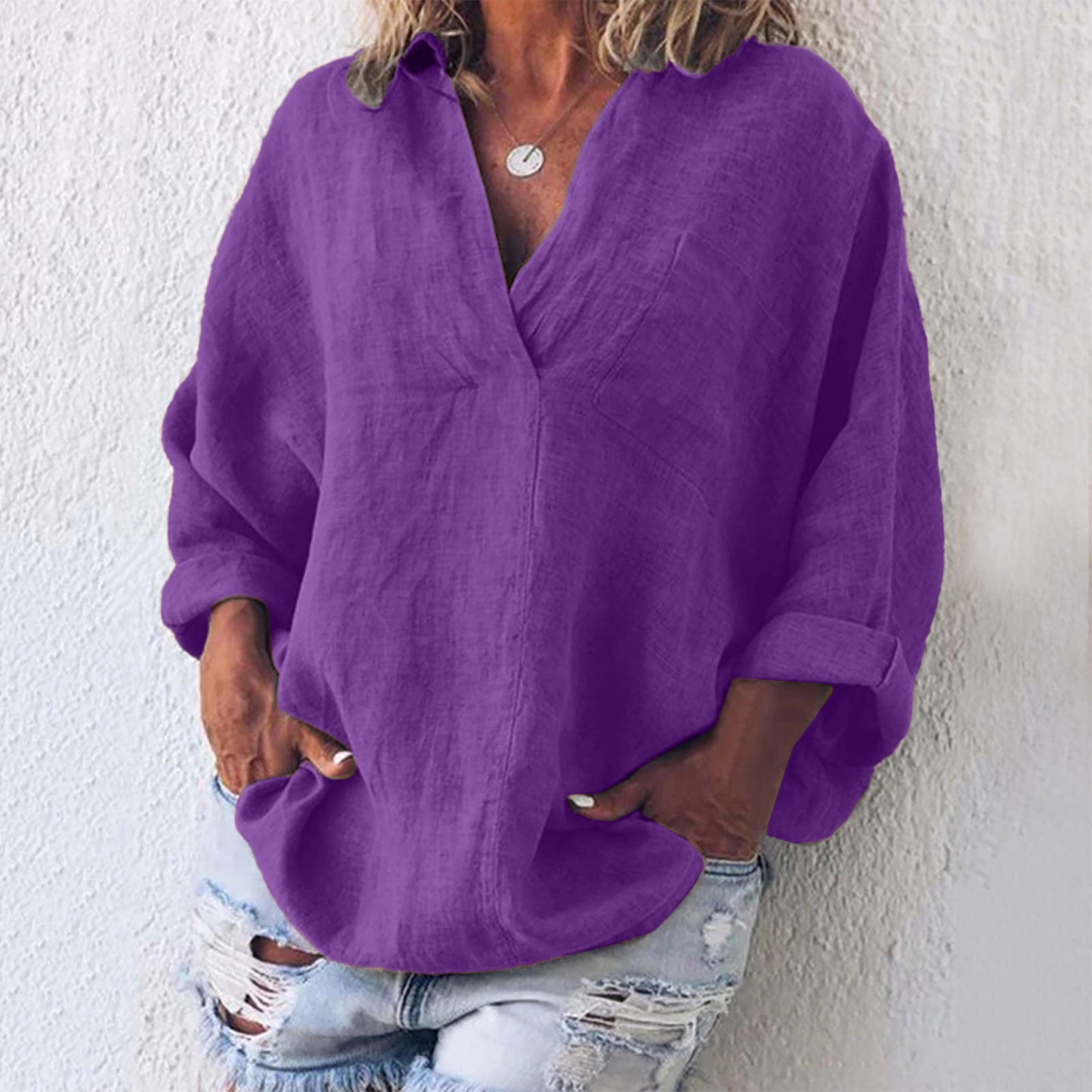Brilliant 3X Womens Tops Fashion Solid Color Tops Long Sleeved Loose ...