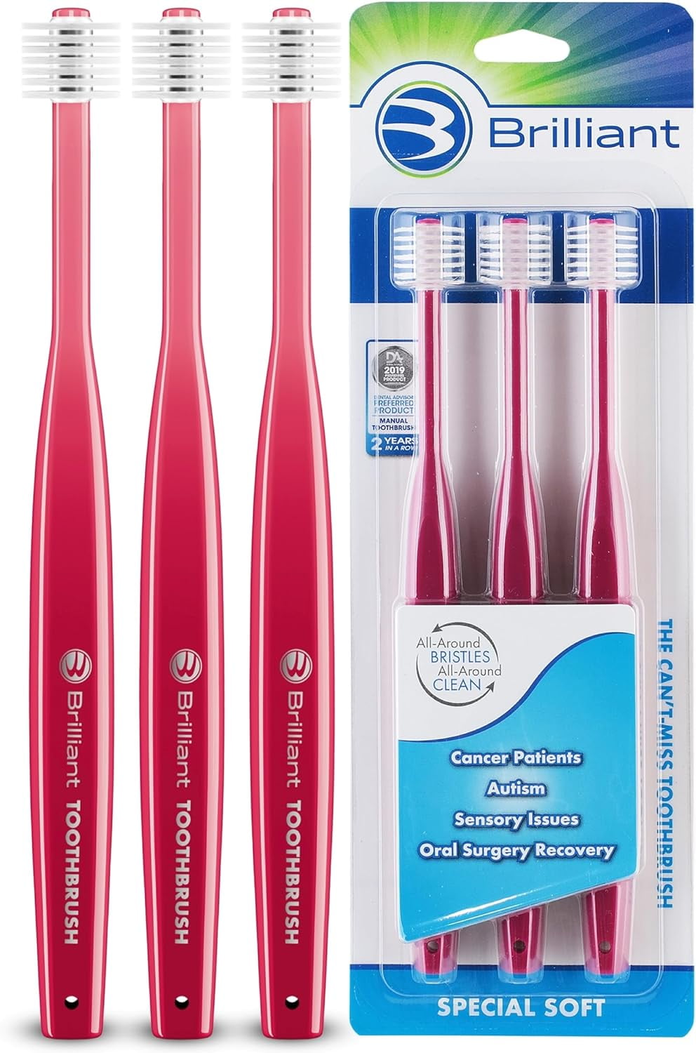 Brilliant Adult Soft Round Head Toothbrush for Post Chemo, Surgery ...