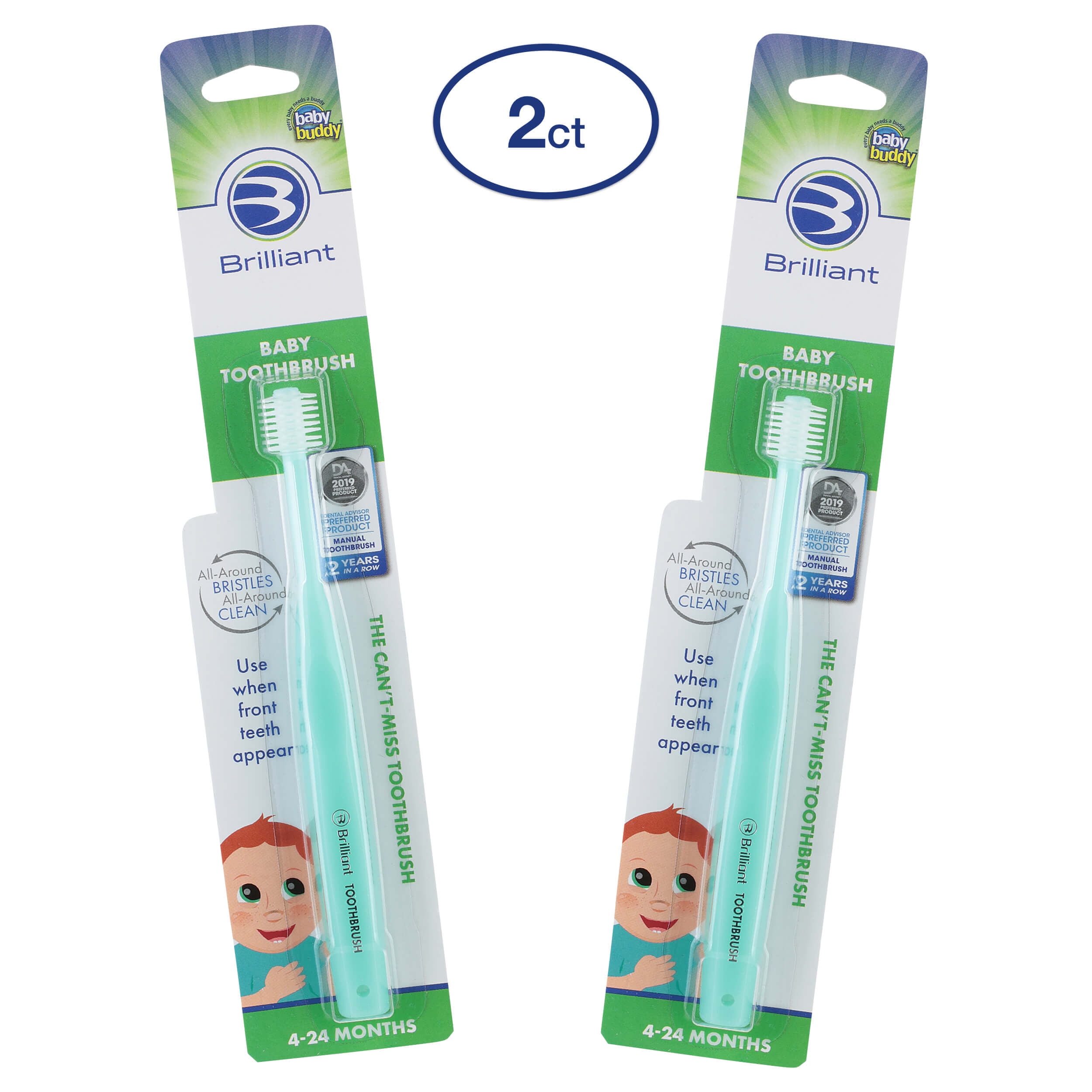 Brilliant Baby Infant Toothbrush - Ages 4-24 Months, Round Head, Soft ...