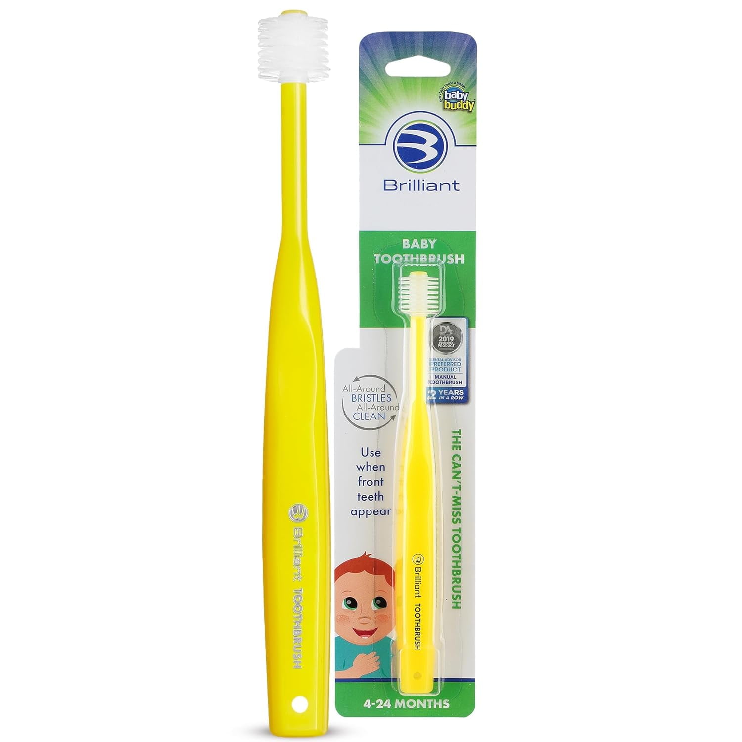 Brilliant Baby Toothbrush, Ages 4–24 Months, Soft Bristles, Round Head ...