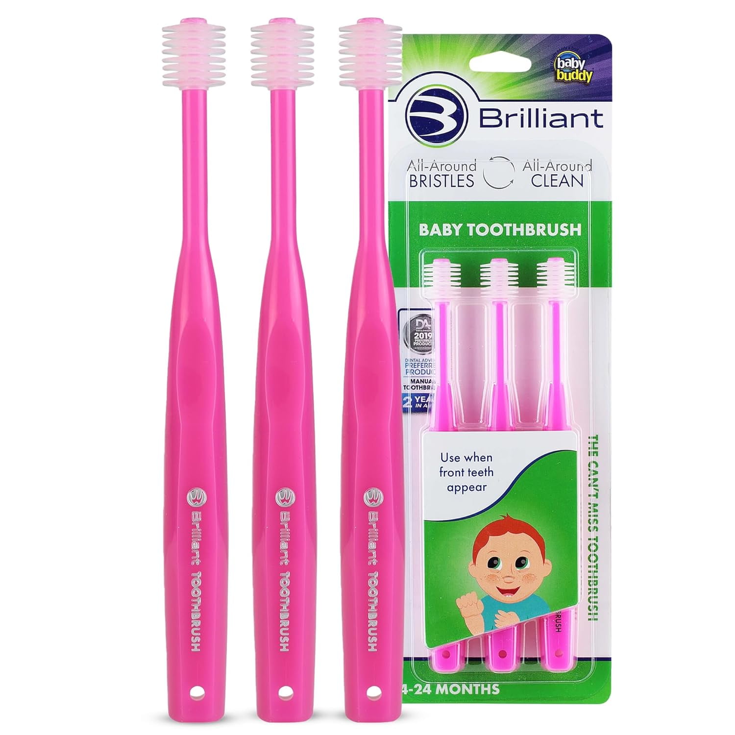 Brilliant Baby Toothbrush by Baby Buddy, for Ages 4-24 Months, Round ...