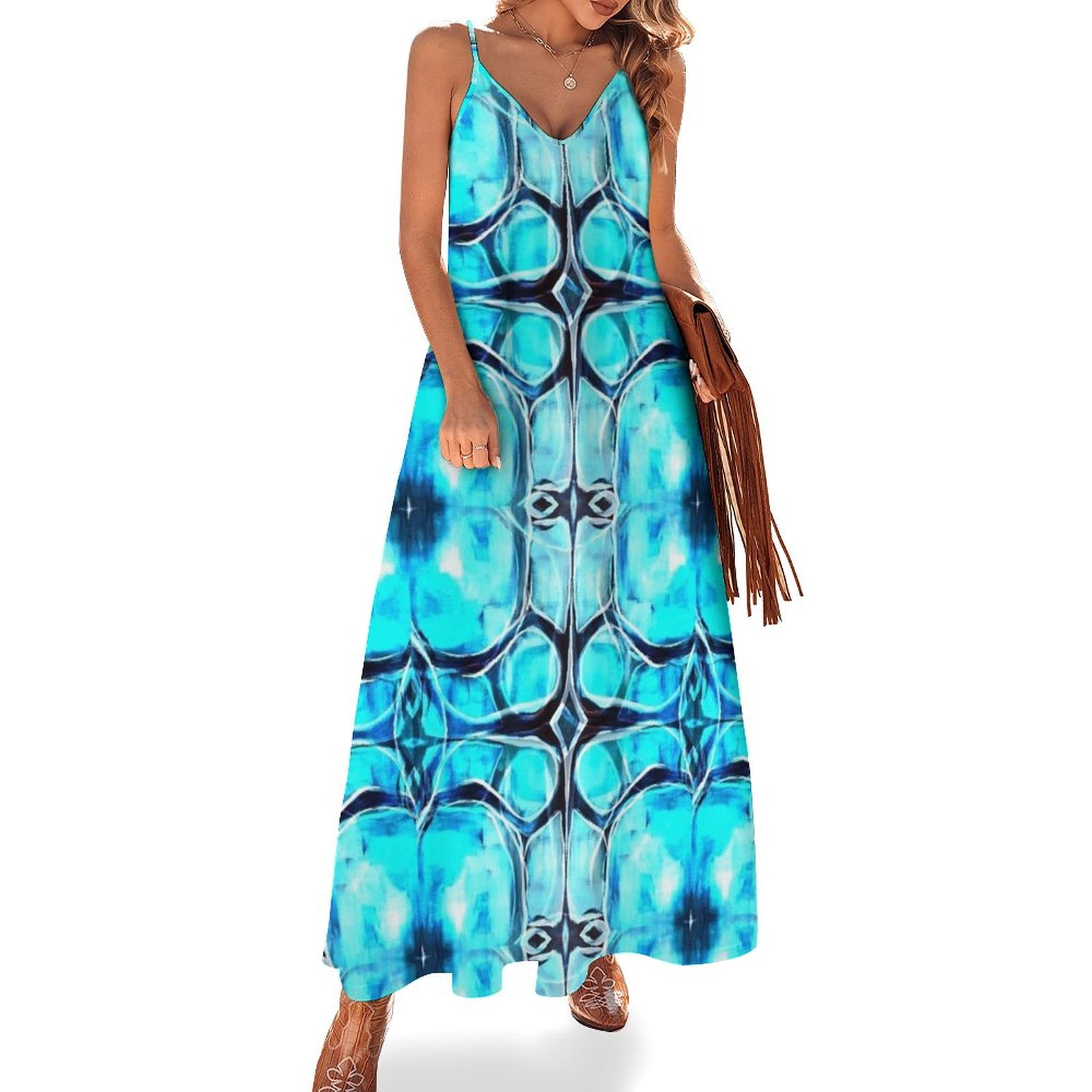 Brilliant Blue Abstract Sleeveless Dress dresses for women clothes sexy ...