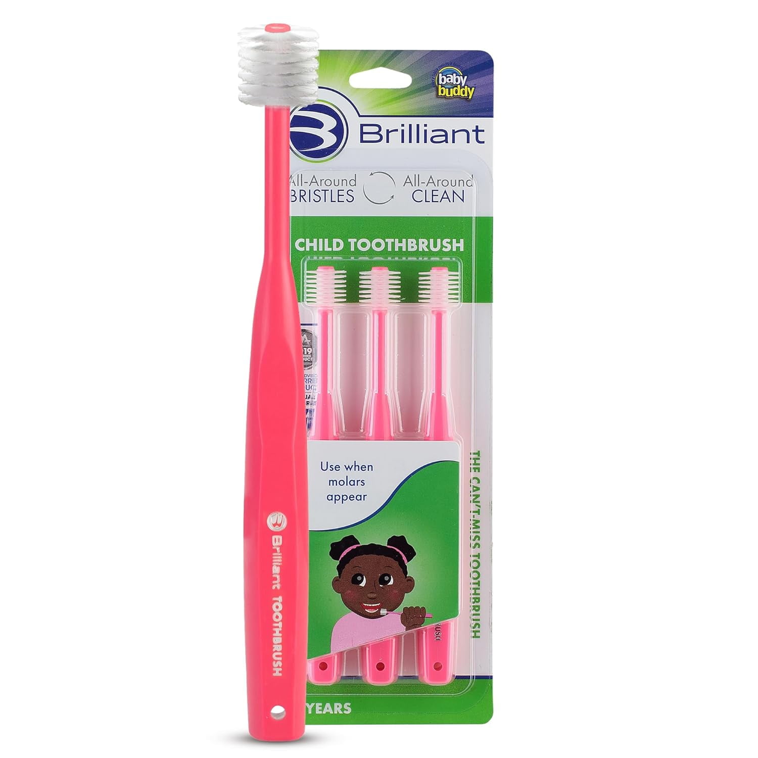 Brilliant Child Toothbrush, Soft BPA Free Bristles, Pink, 3 Count ...