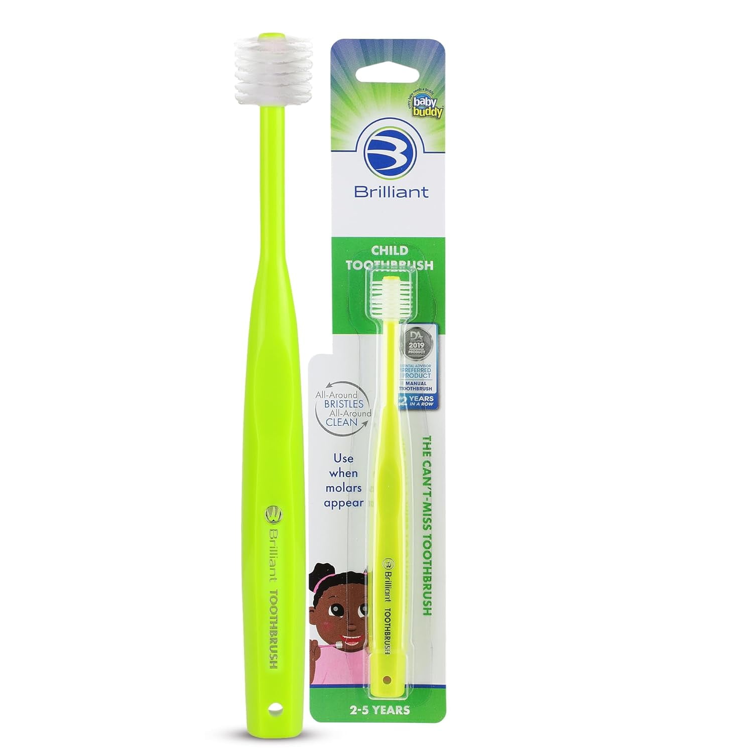 Brilliant Child Toothbrush, Soft Round Head, 2 to 5 Years, Lime, 1 ...