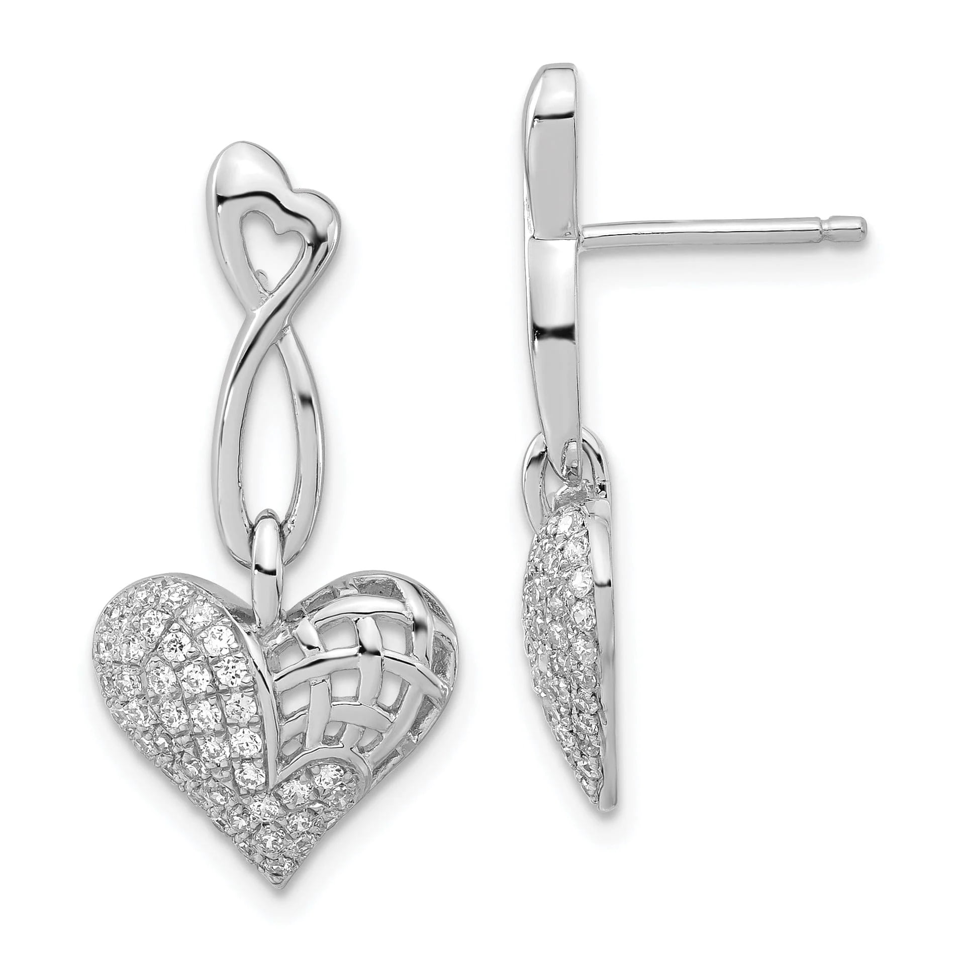 Brilliant Embers Sterling Silver Polished CZ Heart Post Dangle Earrings ...