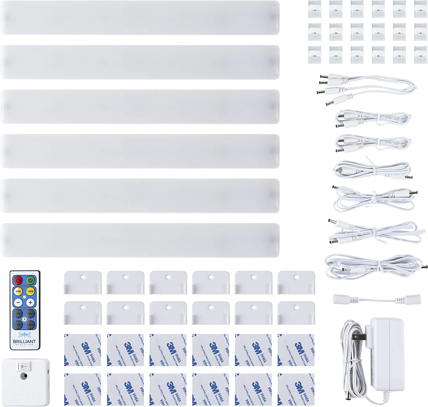 Brilliant Evolution 12 Inch LED Under Cabinet Light Kit with 6 Bars and ...