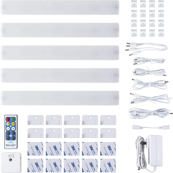Brilliant Evolution 12 Inch LED Under Cabinet Light Kit, 5 Bars, Remote ...