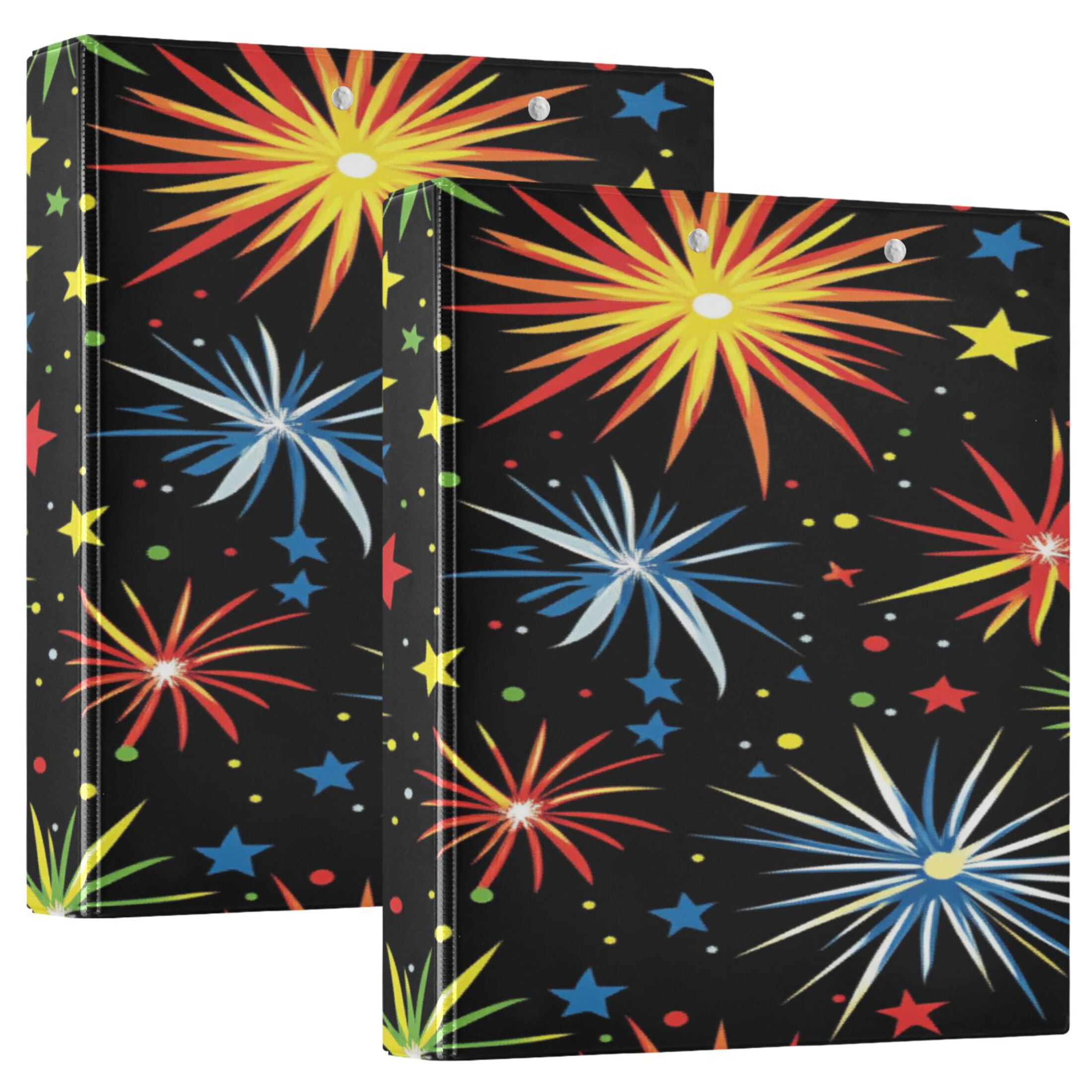 Brilliant Fireworks Pattern 12.4x10.6in PVC Round Ring Binder, D-Ring 3 ...