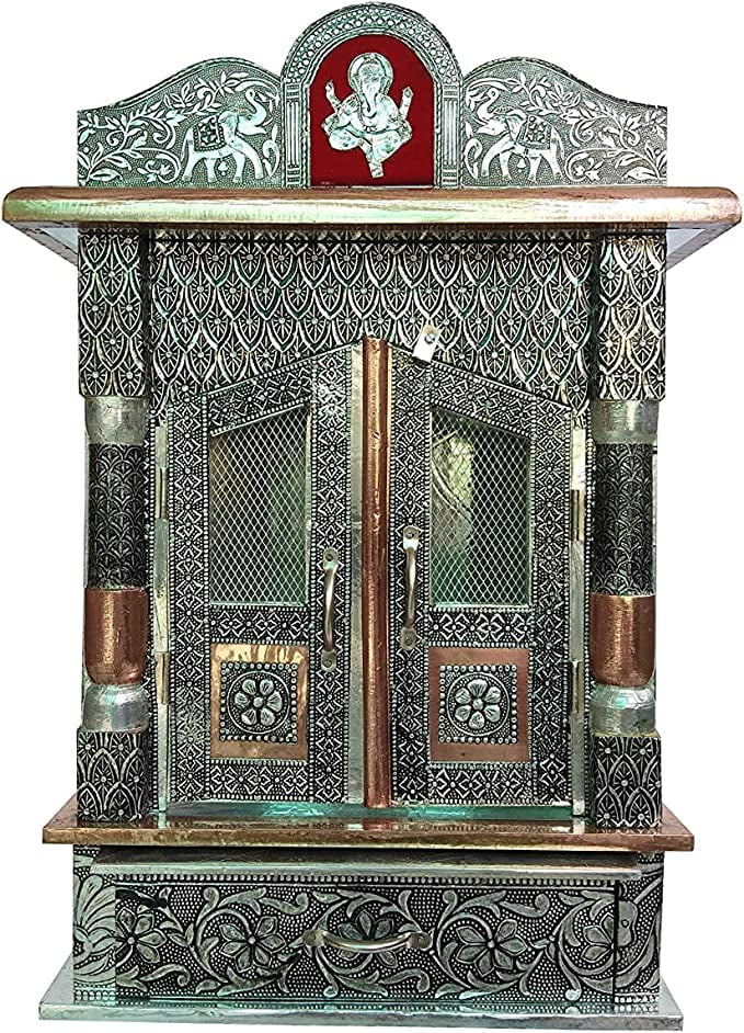 Brilliant Home Designs Aluminium & Copper Oxidized Home Temple Mandir ...