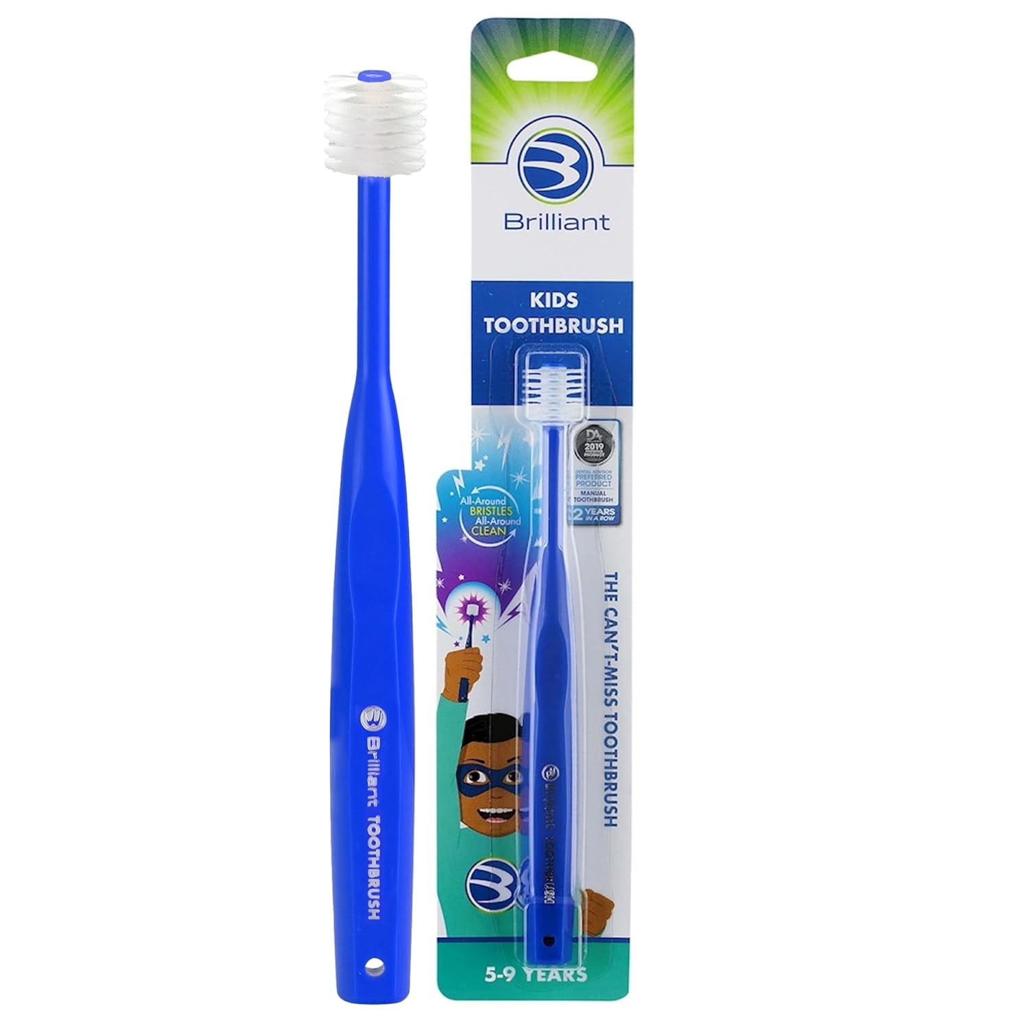 Brilliant Kids Toothbrush for Ages 5-9 Years, Round Head, Microfiber ...