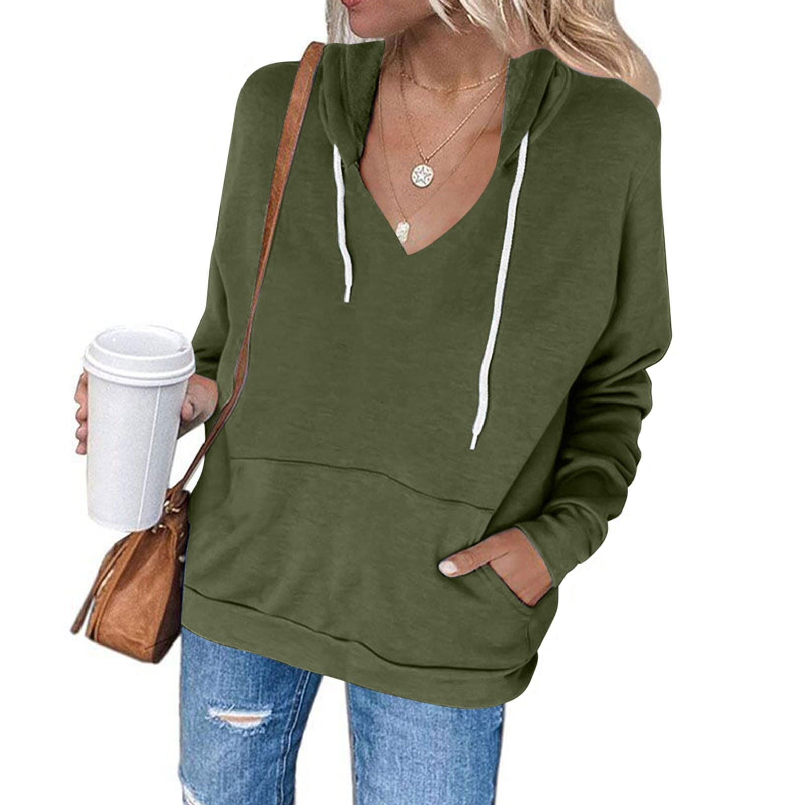Brilliant Ladies Clearance Women's Casual Color Hooded Pocket Long ...