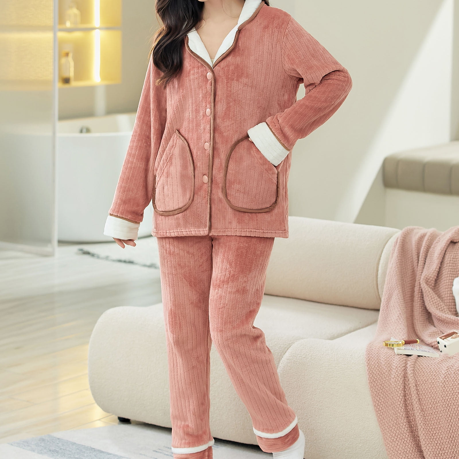 Brilliant Nightgowns for Women Ladies Coral Fleece Warm Pajamas Set Can ...