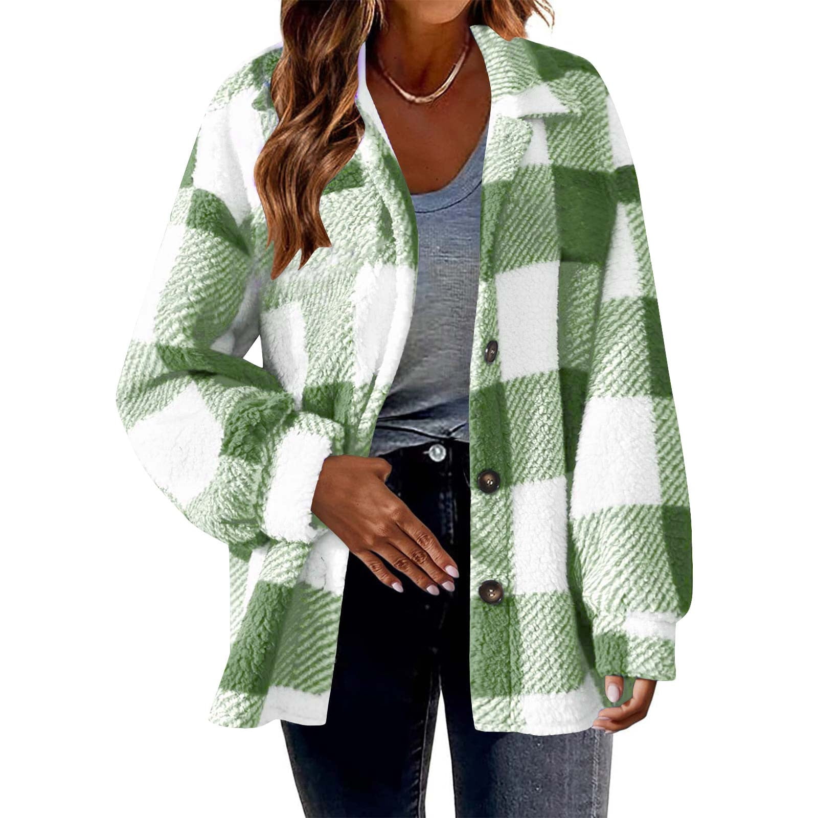 Brilliant Plus Size Clearance Women's Flannel Plaid Shacket Long Sleeve ...