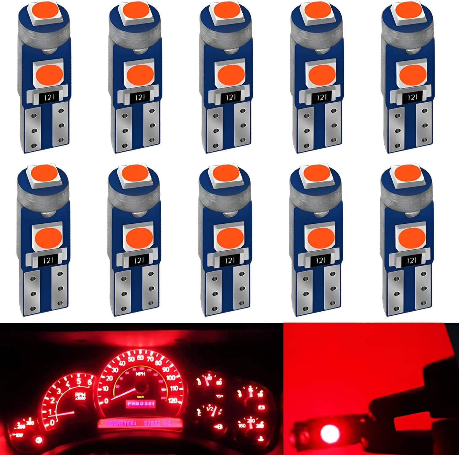 Brilliant Red T5 37 74 2721 PC74 PC37 LED Bulb, 3030 Chips Super Bright ...