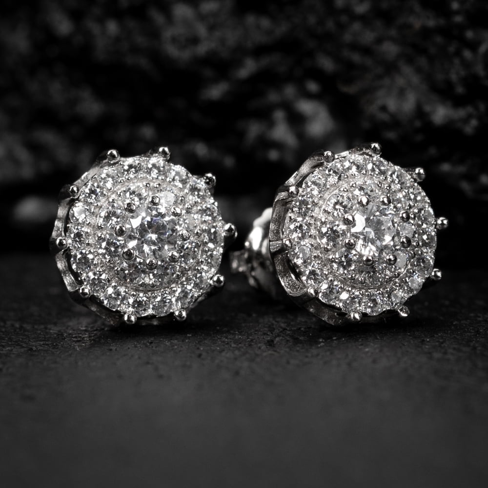 Brilliant Round Spiked Cut Big Iced Cz White Gold Plated 925 Sterling ...