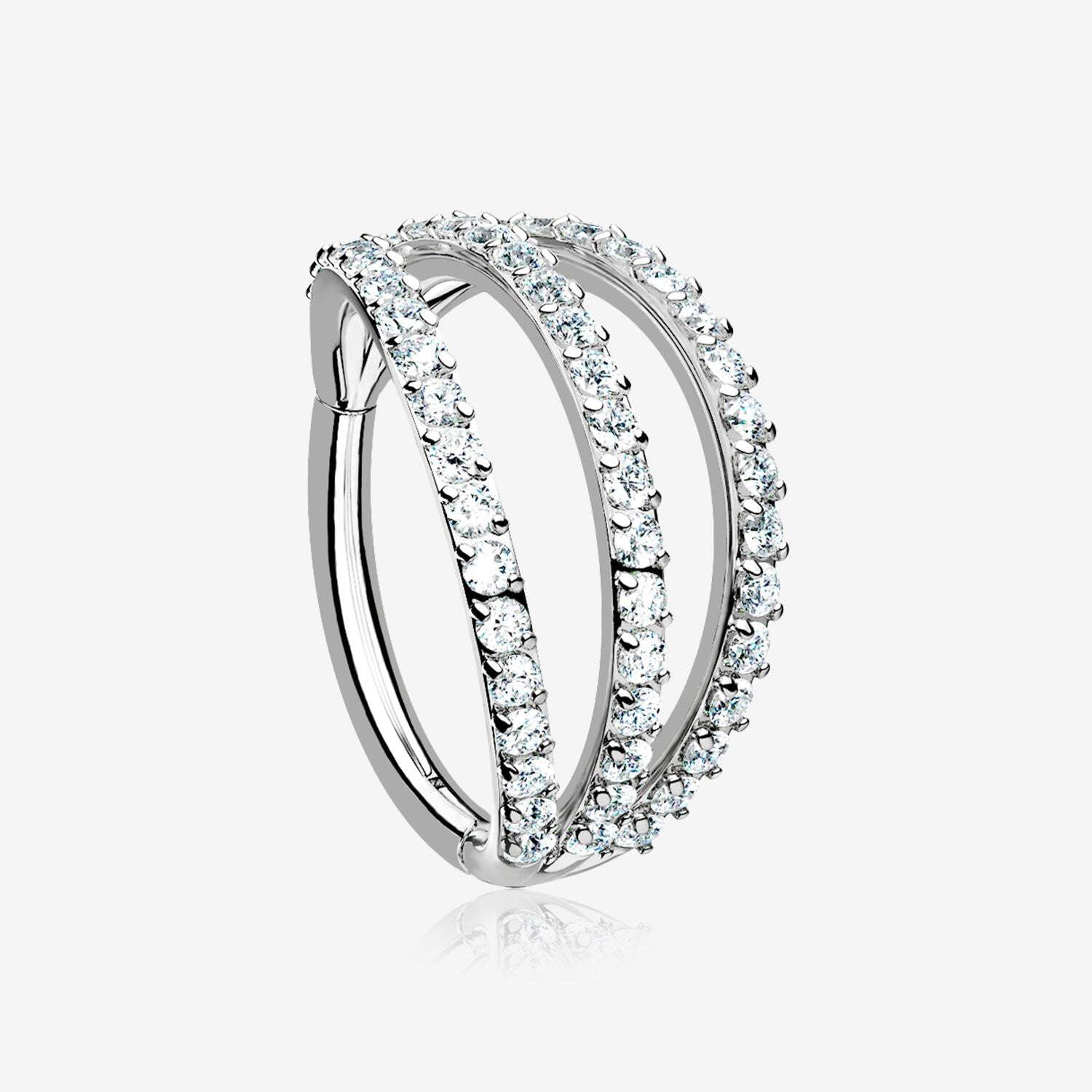 Brilliant Sparkle Gem Lined Triple Hoop Steel Seamless Clicker Hoop ...