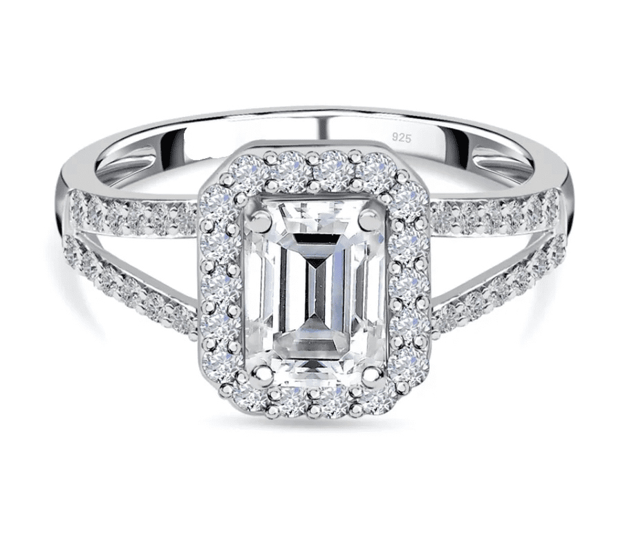 Brilliant Split Shank Moissanite Diamond Ring Emerald Shape Ring 14K ...