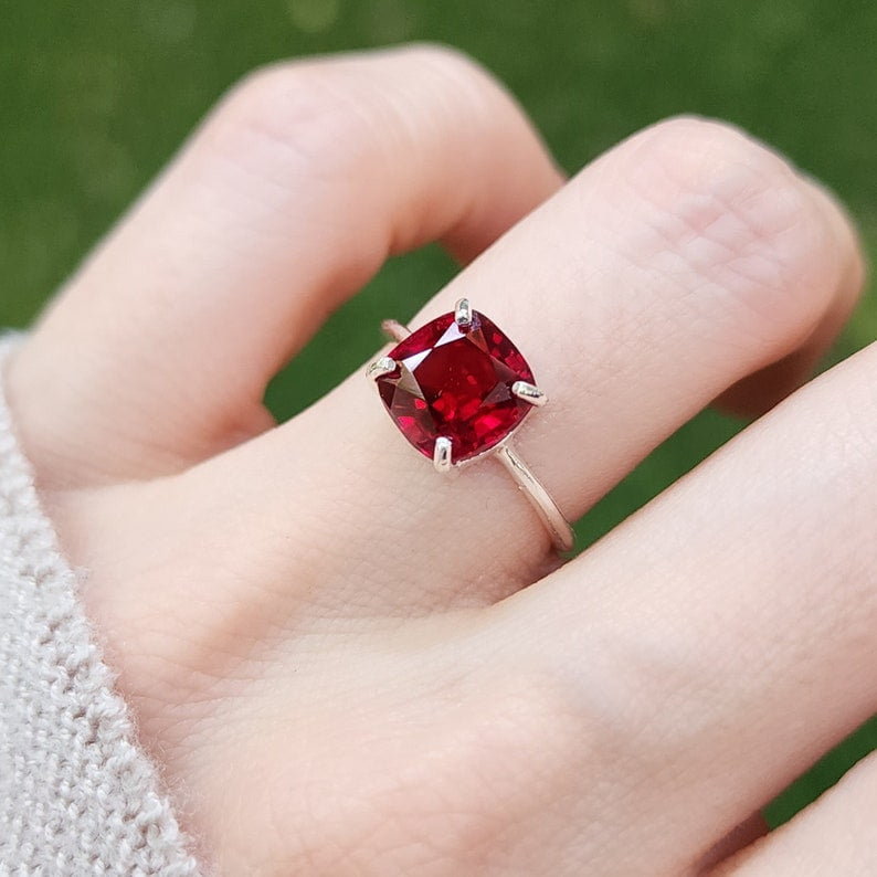 Brilliant cut ruby ring, lab ruby engagement ring, vintage ruby ring ...
