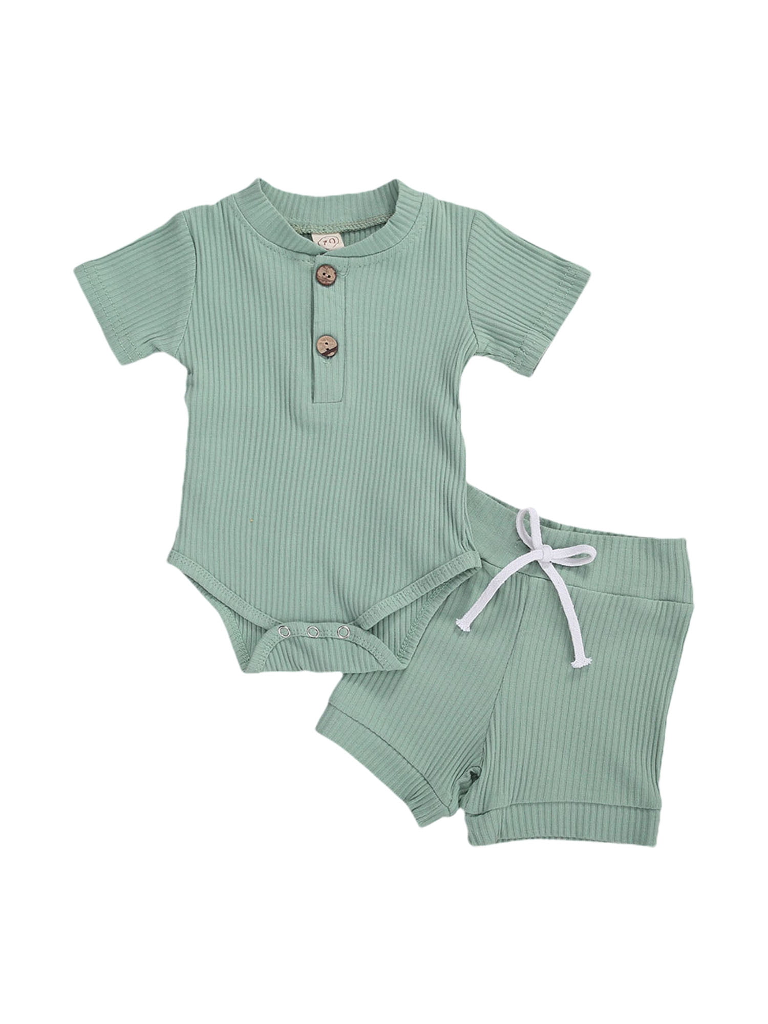 BrilliantMe Newborn Baby Boy Girl Clothes Set Ribbed Outfits Unisex Infant Solid Cotton Button ...
