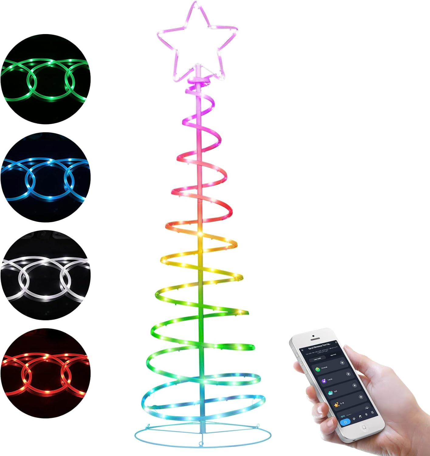 Brillihood 5FT Spiral Outdoor Lighted Christmas Tree, RGB+IC LED ...