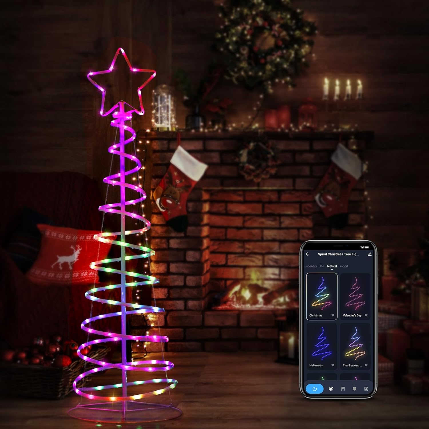 Brillihood 5ft Spiral Christmas Tree Light, LED Color Changing Cone ...