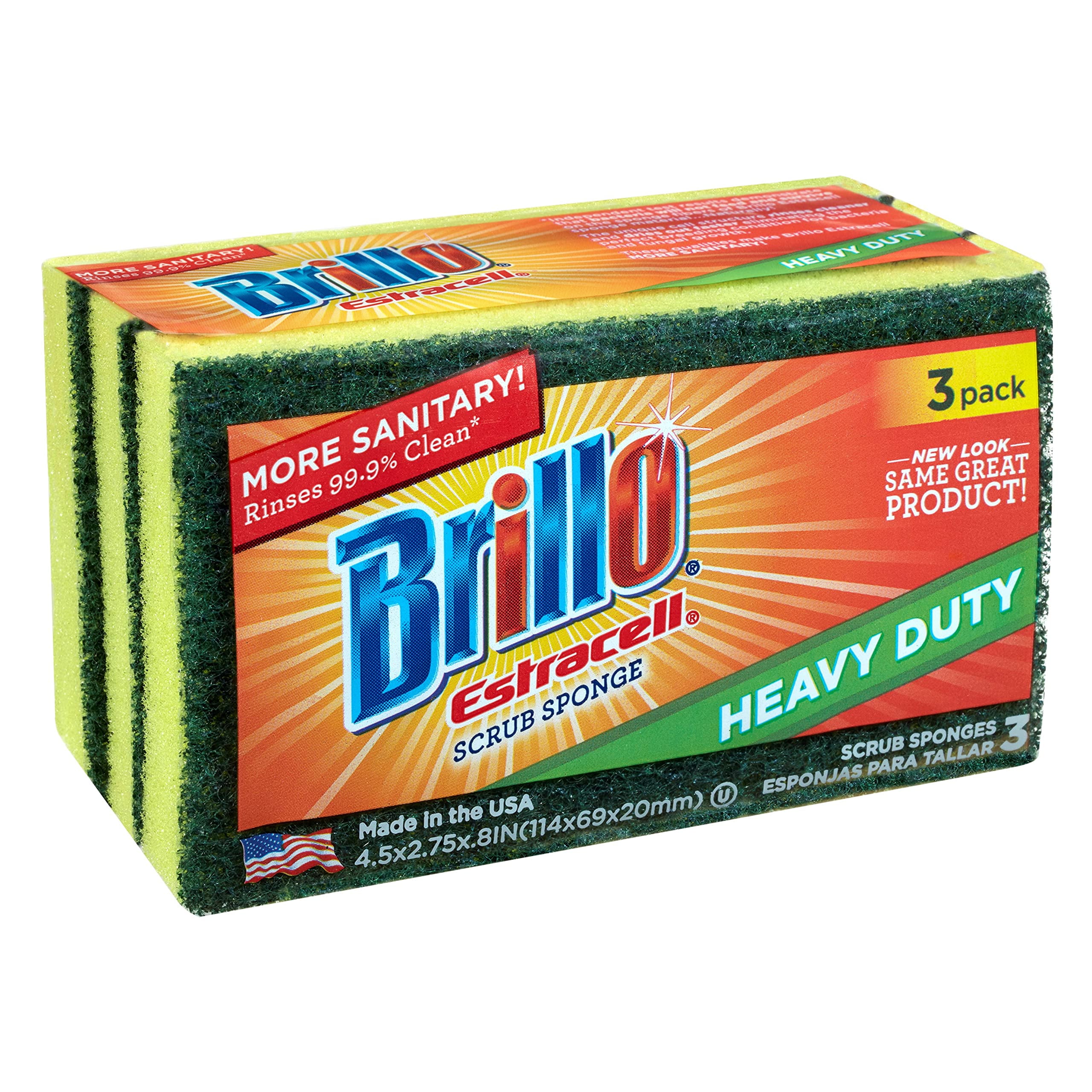 Brillo Heavy Duty Estracell Sponges | Premium Long Lasting | 3 Count ...