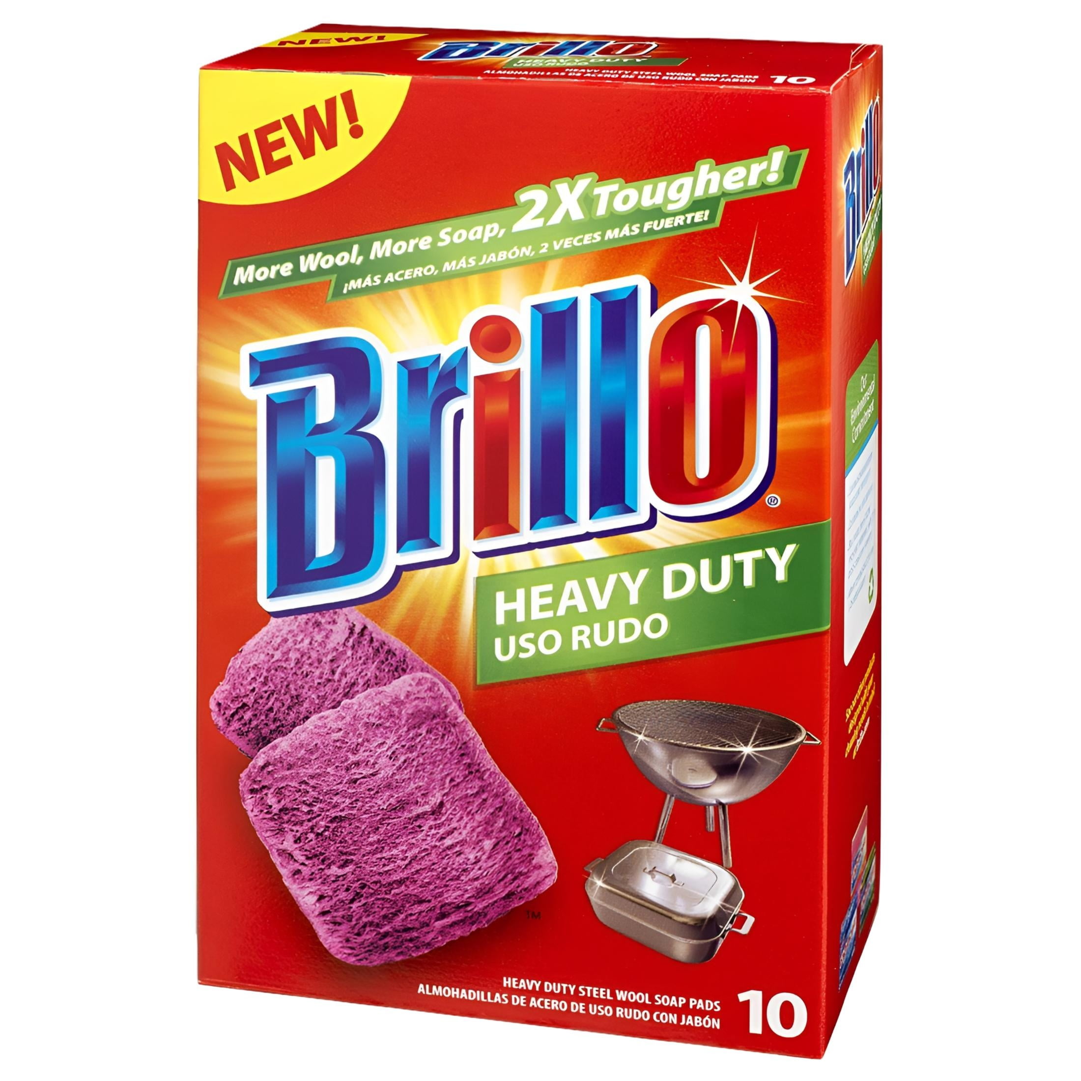 Brillo Heavy Duty Steel Wool Soap Pads, Red Scent, 10-Count, Extra ...