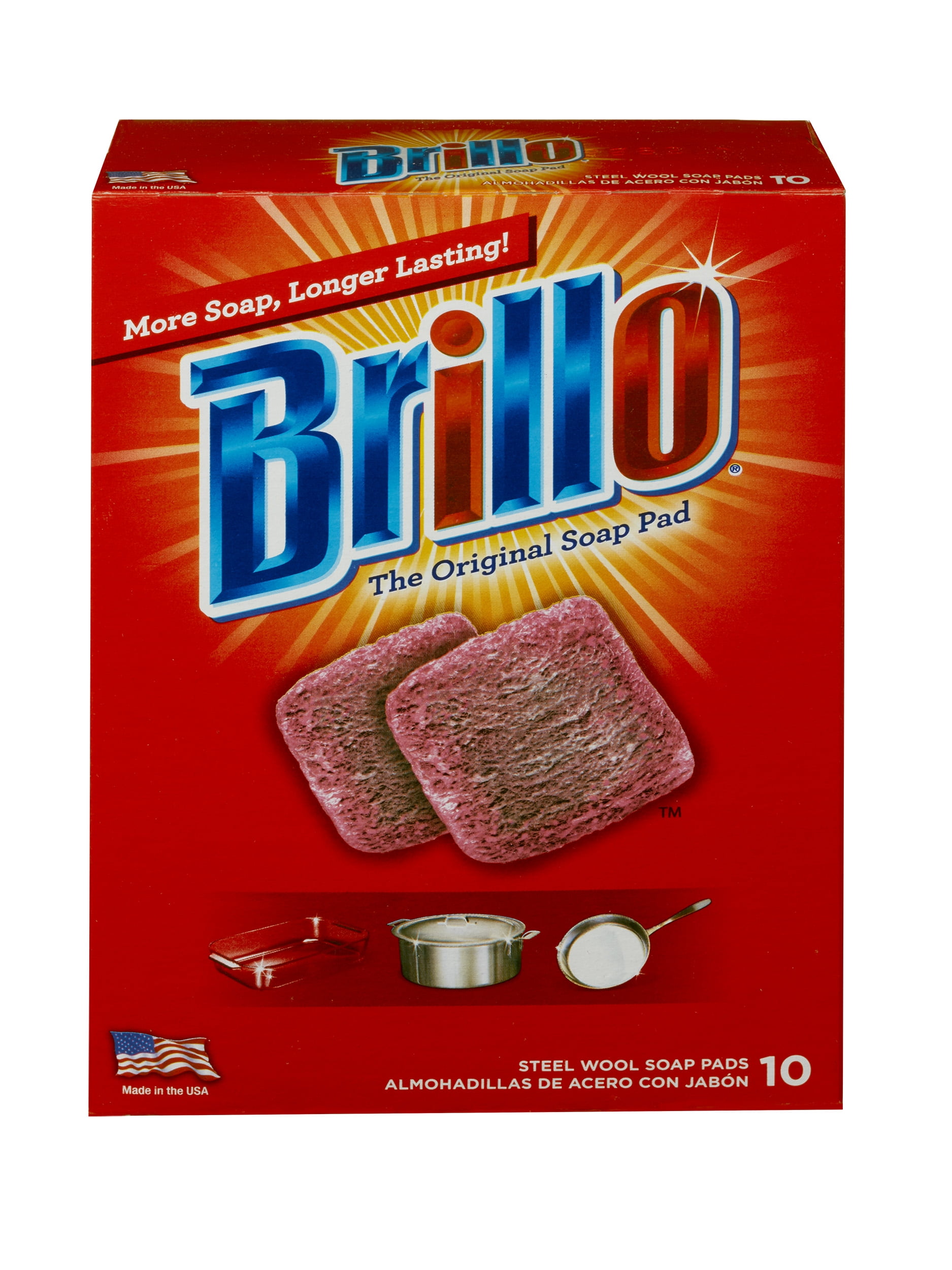 Brillo Steel Wool Soap Pads, 10 Count for Cleaning Stainless, Scour ...