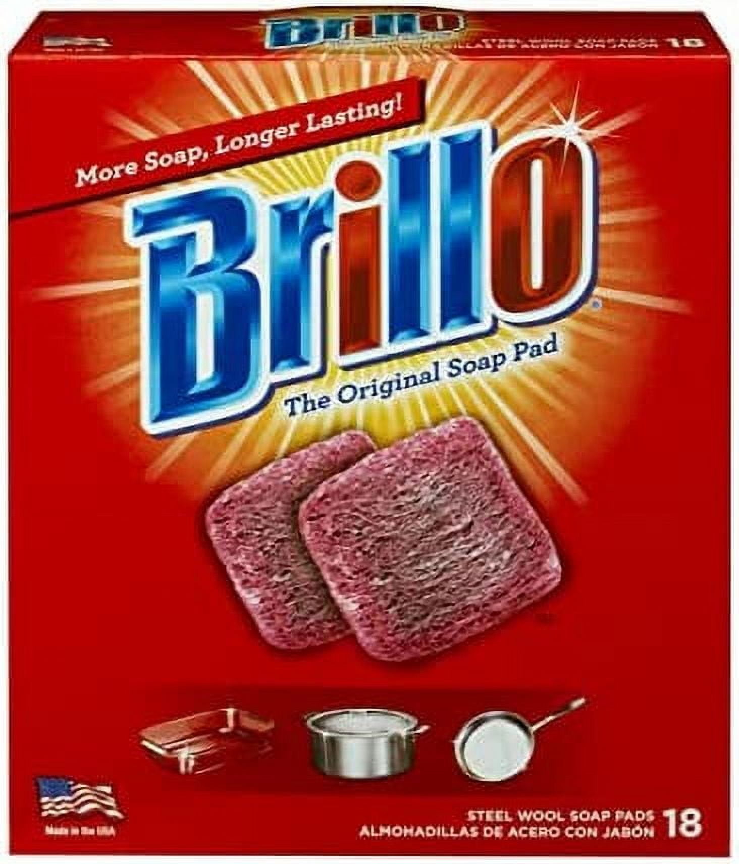 "Brillo Steel Wool Soap Pads, Anti-Rust, Grease-Fighting, 18 Count, 16 ...