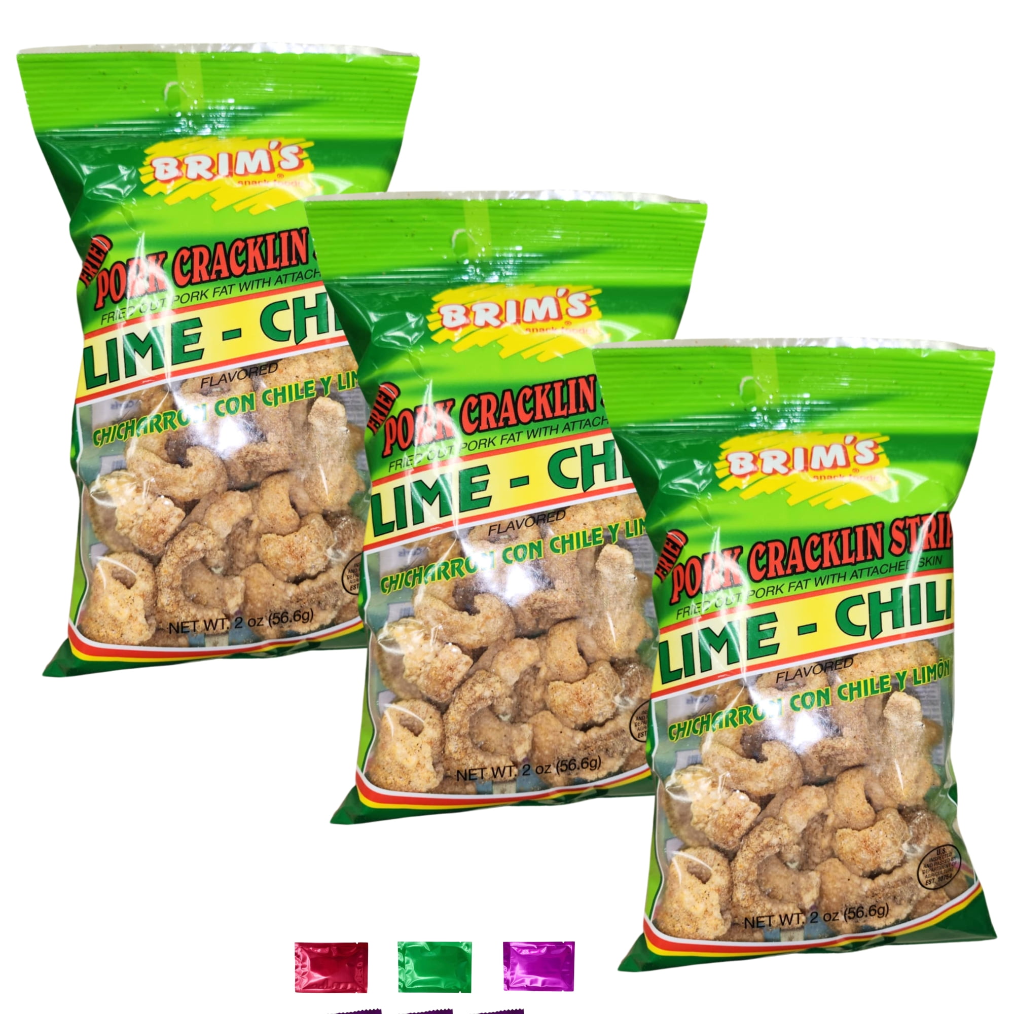 Brim's Lime Chili Fried Pork Cracklin Strips Snack 2 Oz Pack of 3 ...