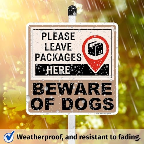 Brimar - Leave Packages Here Beware of Dogs Yard Sign - 10" Square .055 ...