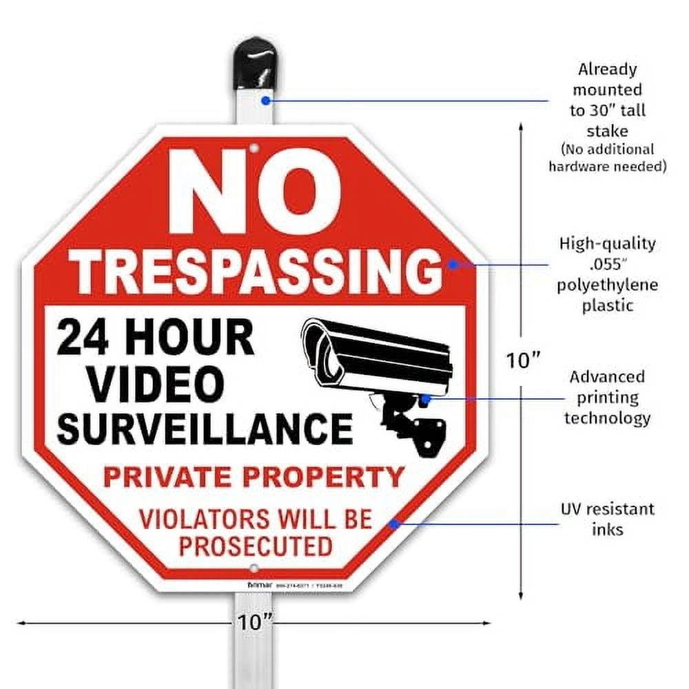 Brimar No Trespassing 24 Hour Video Surveillance Yard Sign - 10 ...