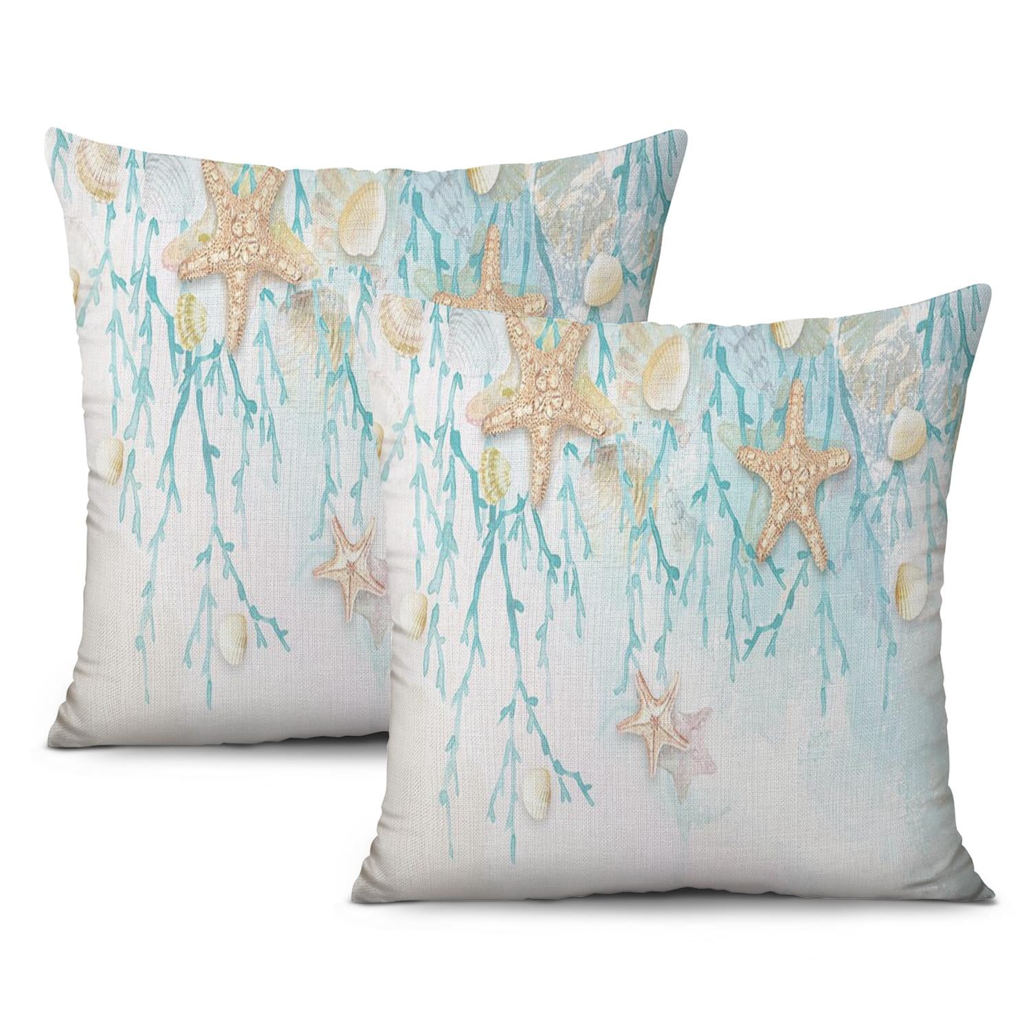 Bring the Sea Home: Set of 2 Beach Themed Square Cushion Covers - Ocean ...