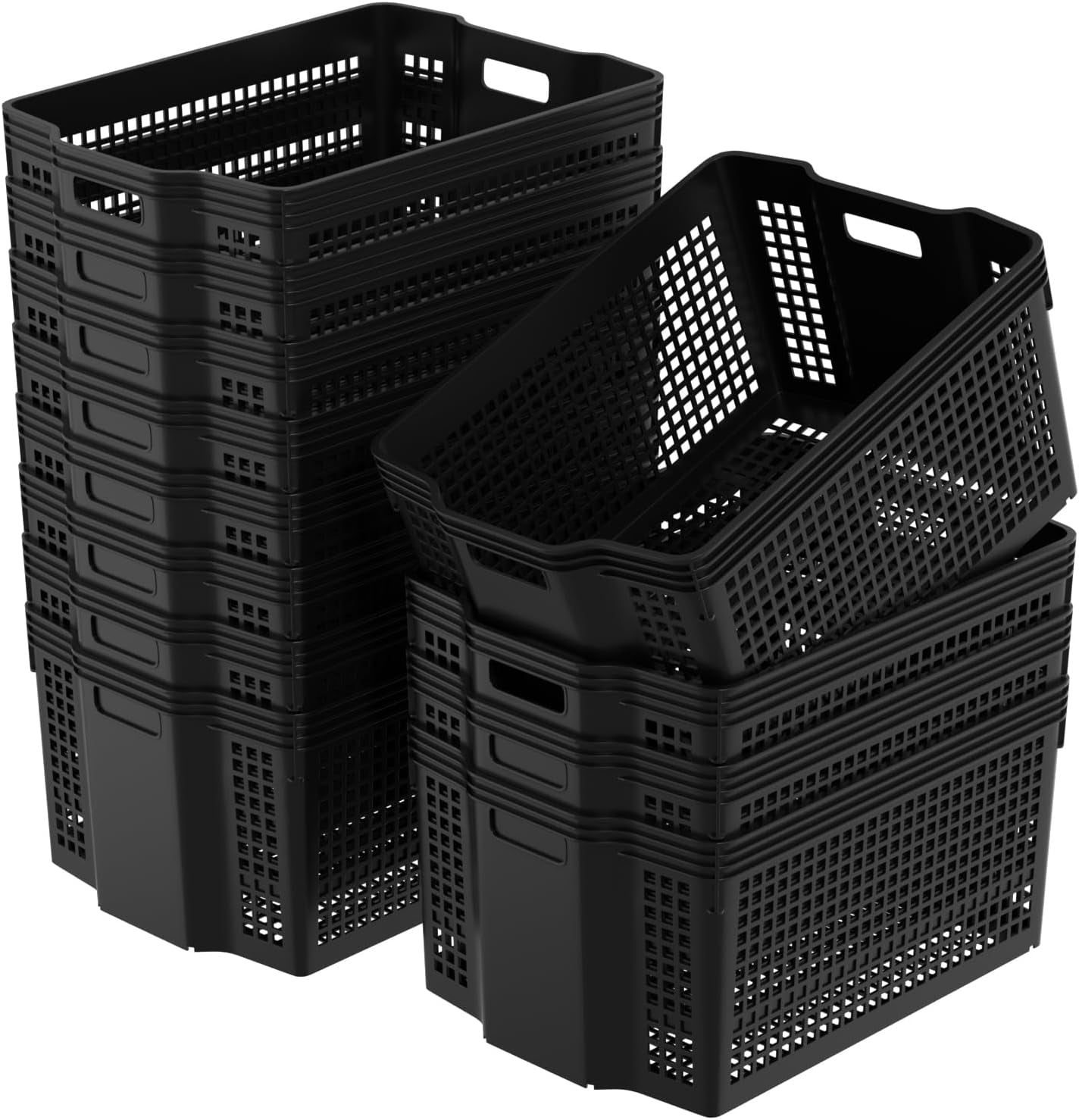 Bringer 12-Pack Large Plastic Organizer Baskets, Stacking Plastic ...