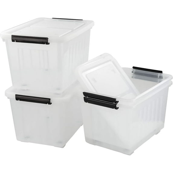 Bringer 4-Pack Large Clear Plastic Storage Box with Lid, 50 L Wheeled ...