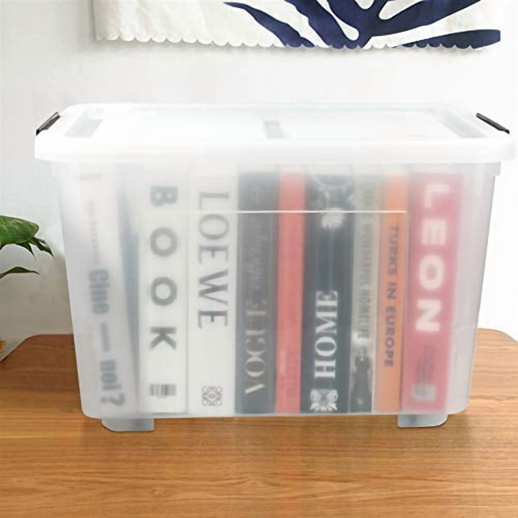 Bringer 4-Pack Large Clear Plastic Storage Box with Lid, 50 L Wheeled ...