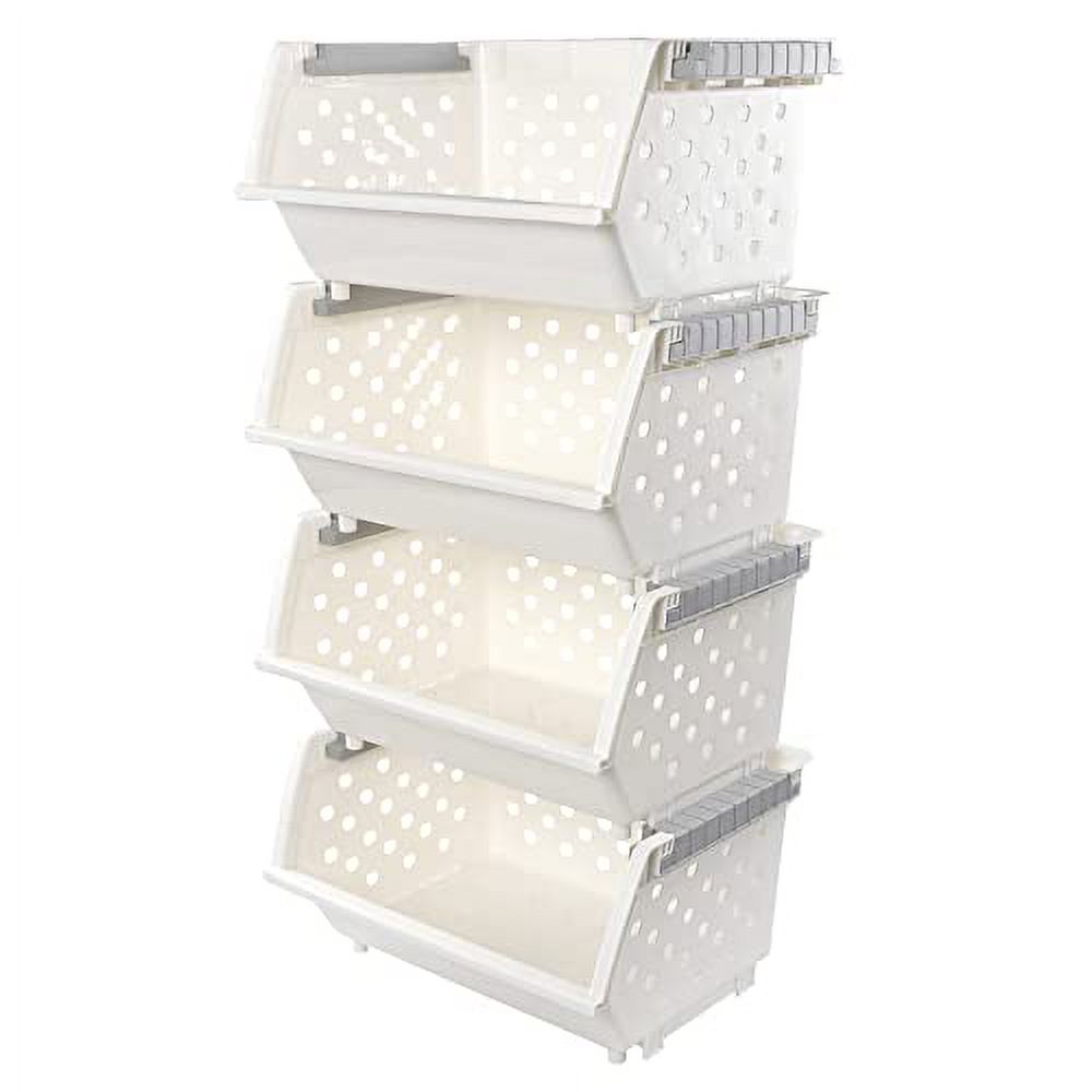 Bringer 4-Pack Plastic Stackable Storage Basket, Kitchen Stacking ...