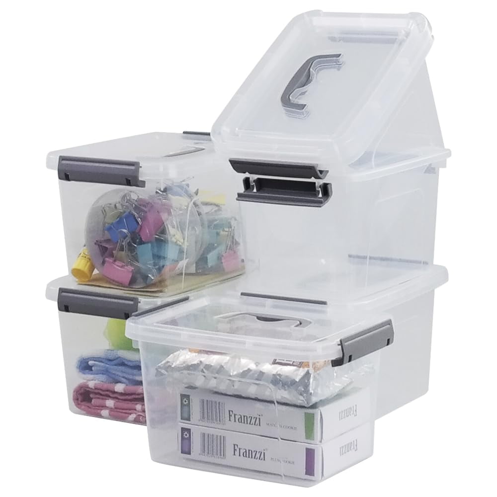 Bringer 6-Pack 5 L Clear Plastic Storage Box, Small Storage Latch Bin ...