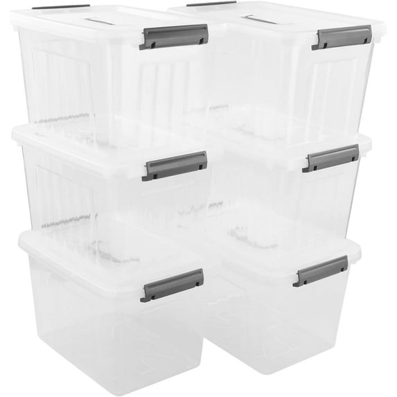 Bringer 6-Pack Clear Plastic Latching Storage Box, Plastic Box, 10 L ...