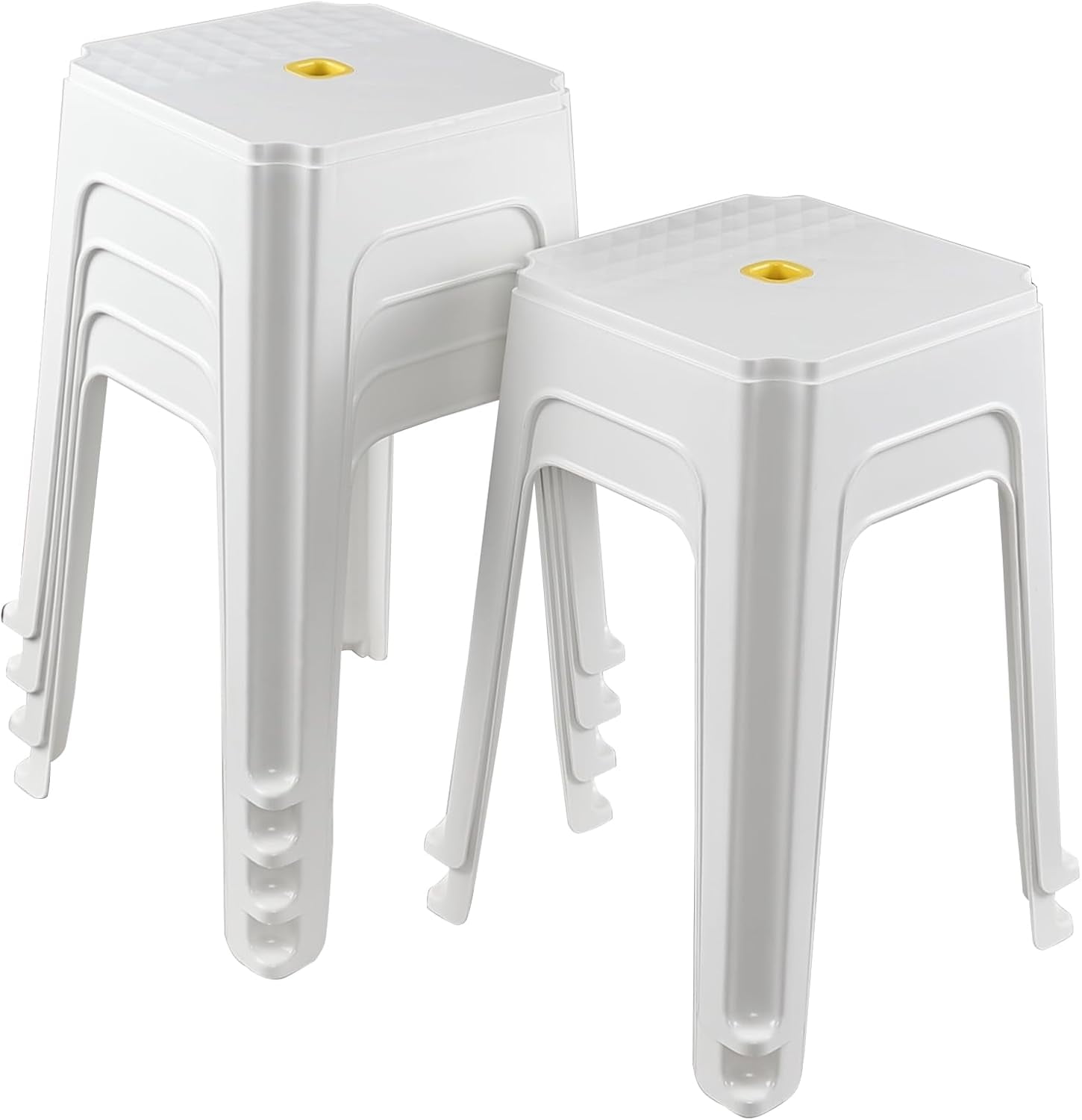 Bringer 6 Pack White Plastic Square Stacking Stools, 18.5 Inch Portable ...