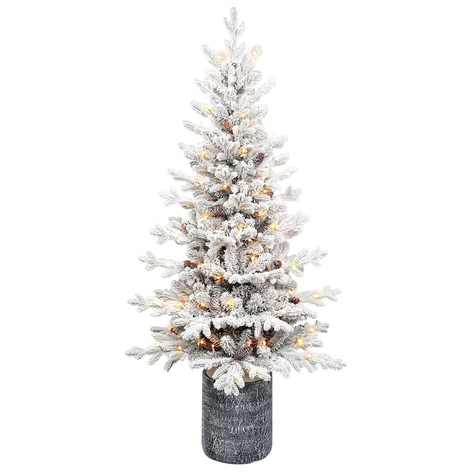Bringstar 3FT Pre-lit Potted Flocked Christmas Tree, Snow Frosted Mini Tabletop Artificial ...