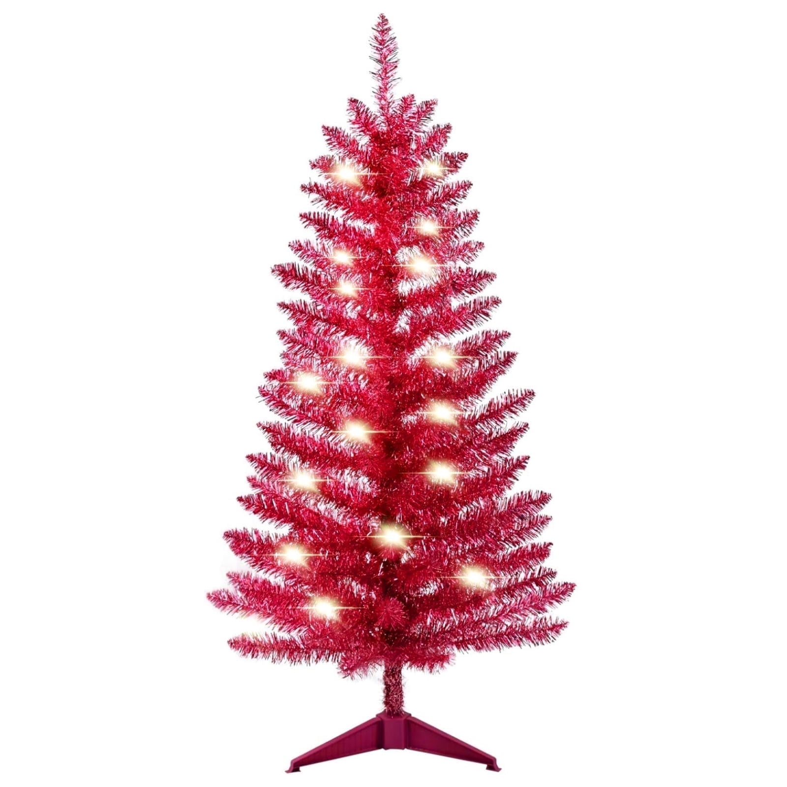 Bringstar 4FT Red Artificial Christmas Tree with 50 String Lights, Mini ...