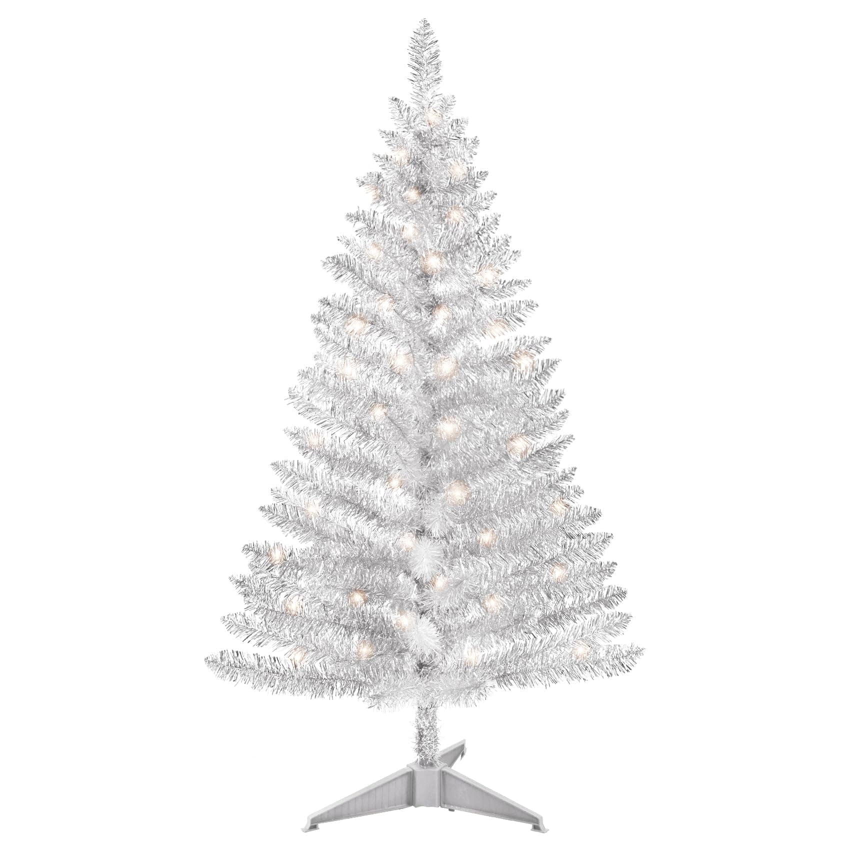 Bringstar 4FT Silver Artificial Christmas Tree with 50 String Lights ...