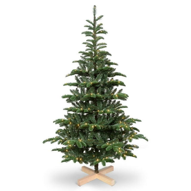 Christmas Trees 5 ft Pre lit, Bringstar Wooden Stand Tree w/ 403 PE PVC ...
