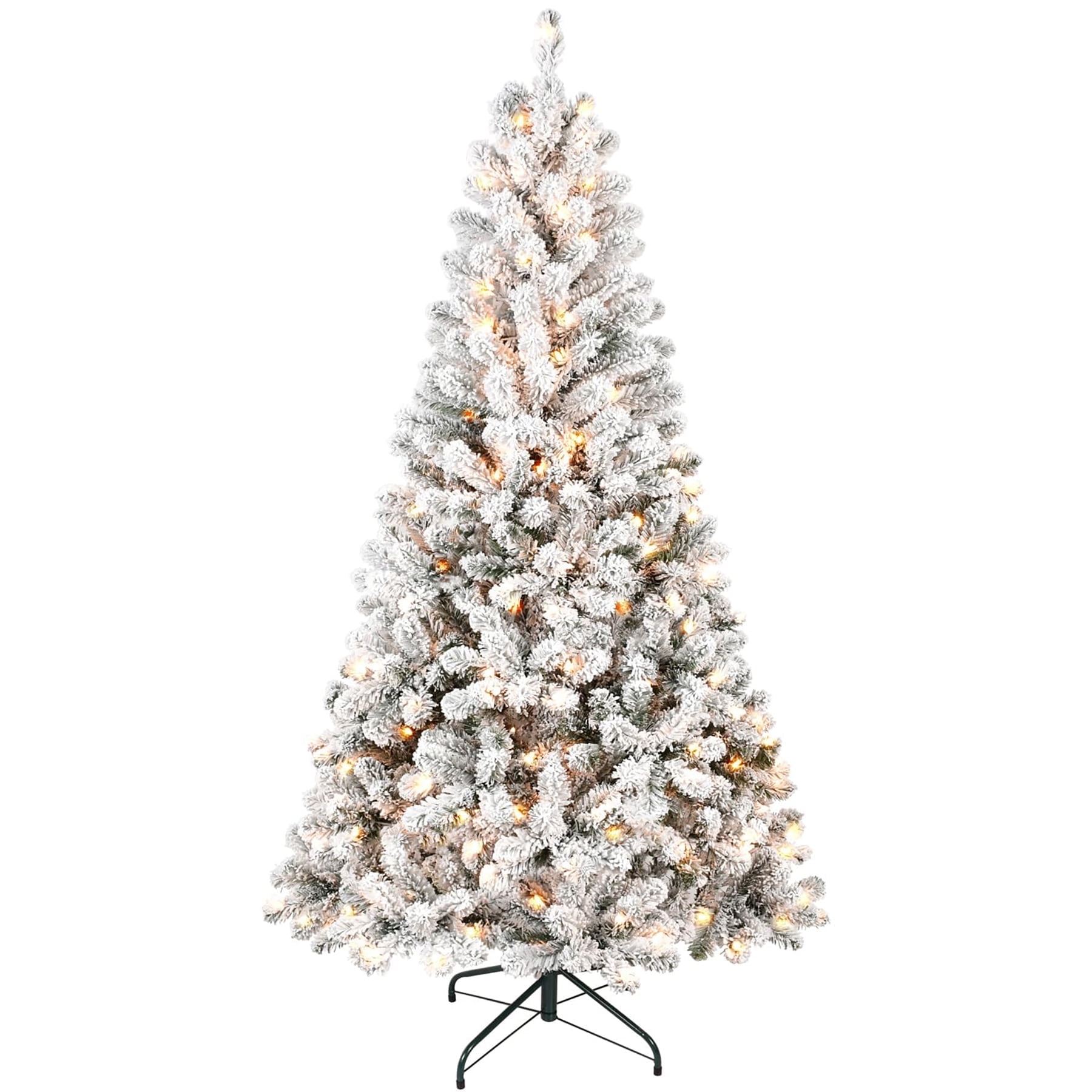 Bringstar 5FT Pre-Lit Snow Flocked Christmas Tree, Hinged Artificial ...