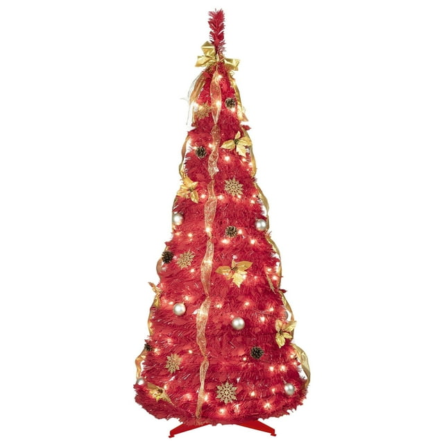 6ft Pop Up Christmas Tree Pre Decorated, Bringstar Pull Up Prelit Xmas ...