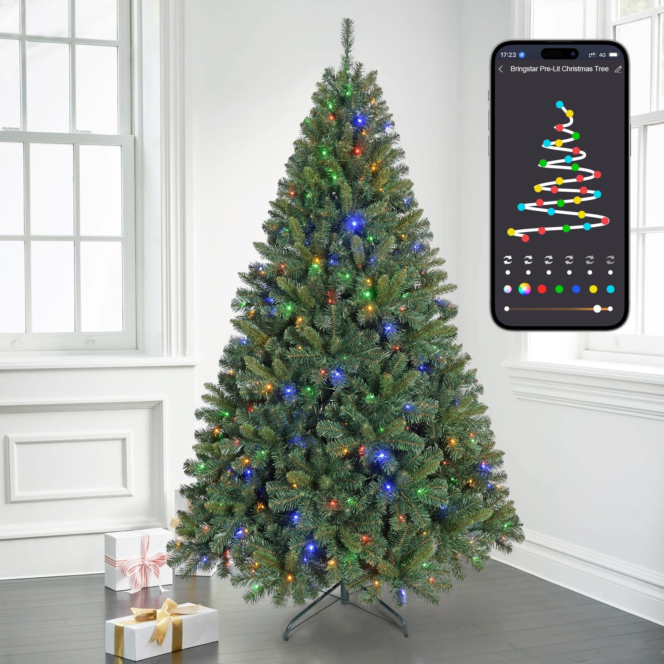 Bringstar 7FT Pre-Lit Artificial Christmas Tree with 380 Multi-Color ...