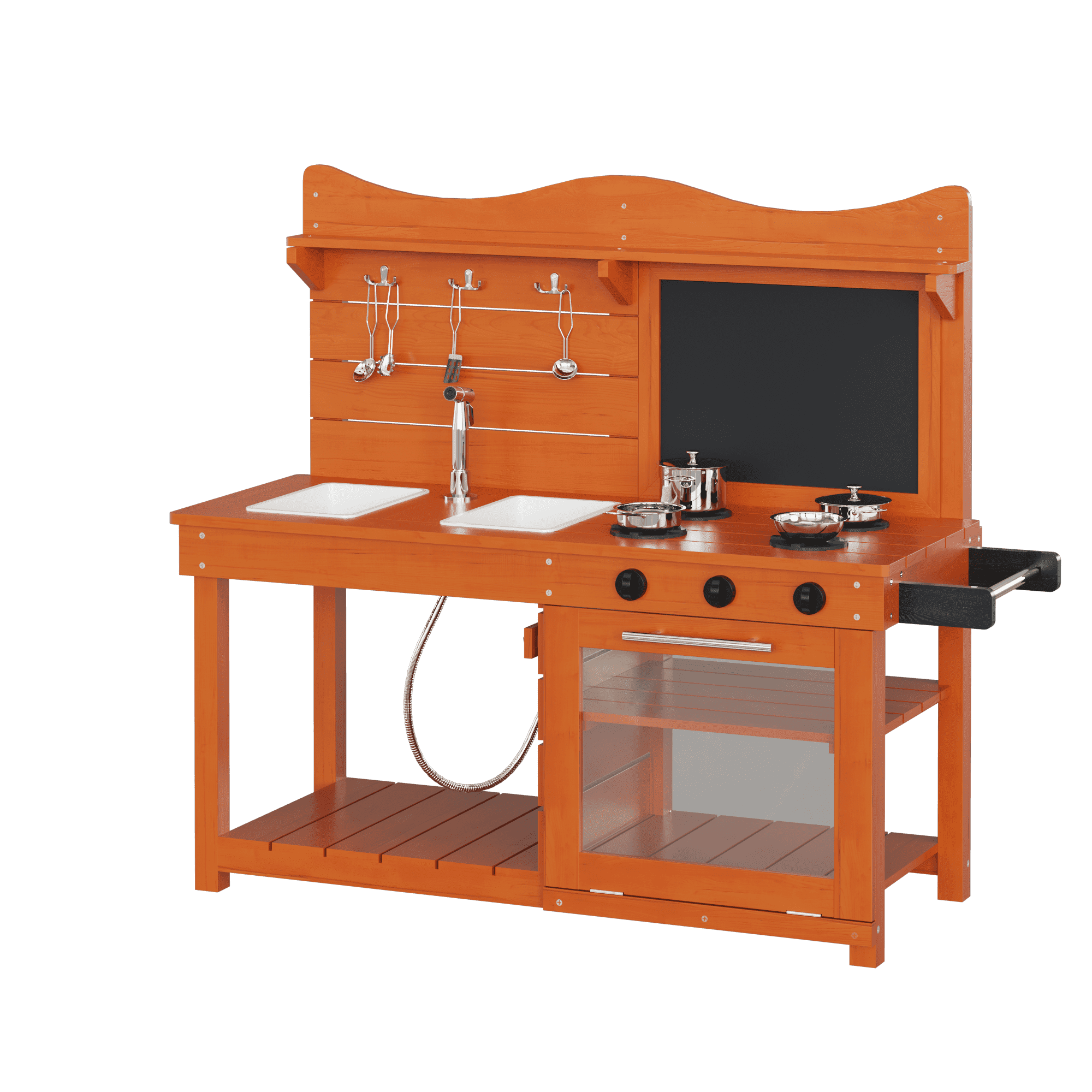 Brinjoy Outdoor Mud Kitchen for Kids - Wooden Play Set with 2 Removable ...